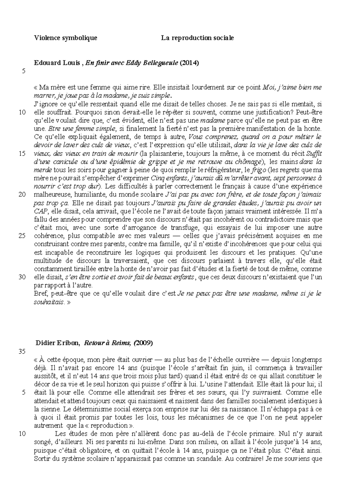 Louis Eribon - Violence symbolique La reproduction sociale Edouard ...
