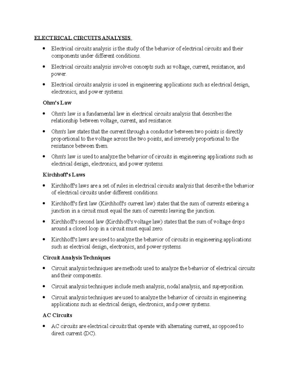 Electrical Circuits Analysis Notes 1 - ELECTRICAL CIRCUITS ANALYSIS ...