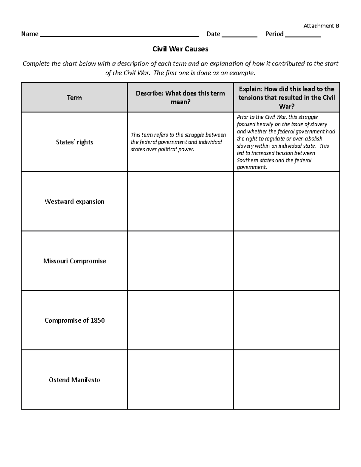T1+Causes+of+the+CW+Graphic+Organizer - Attachment B Name Date Period ...