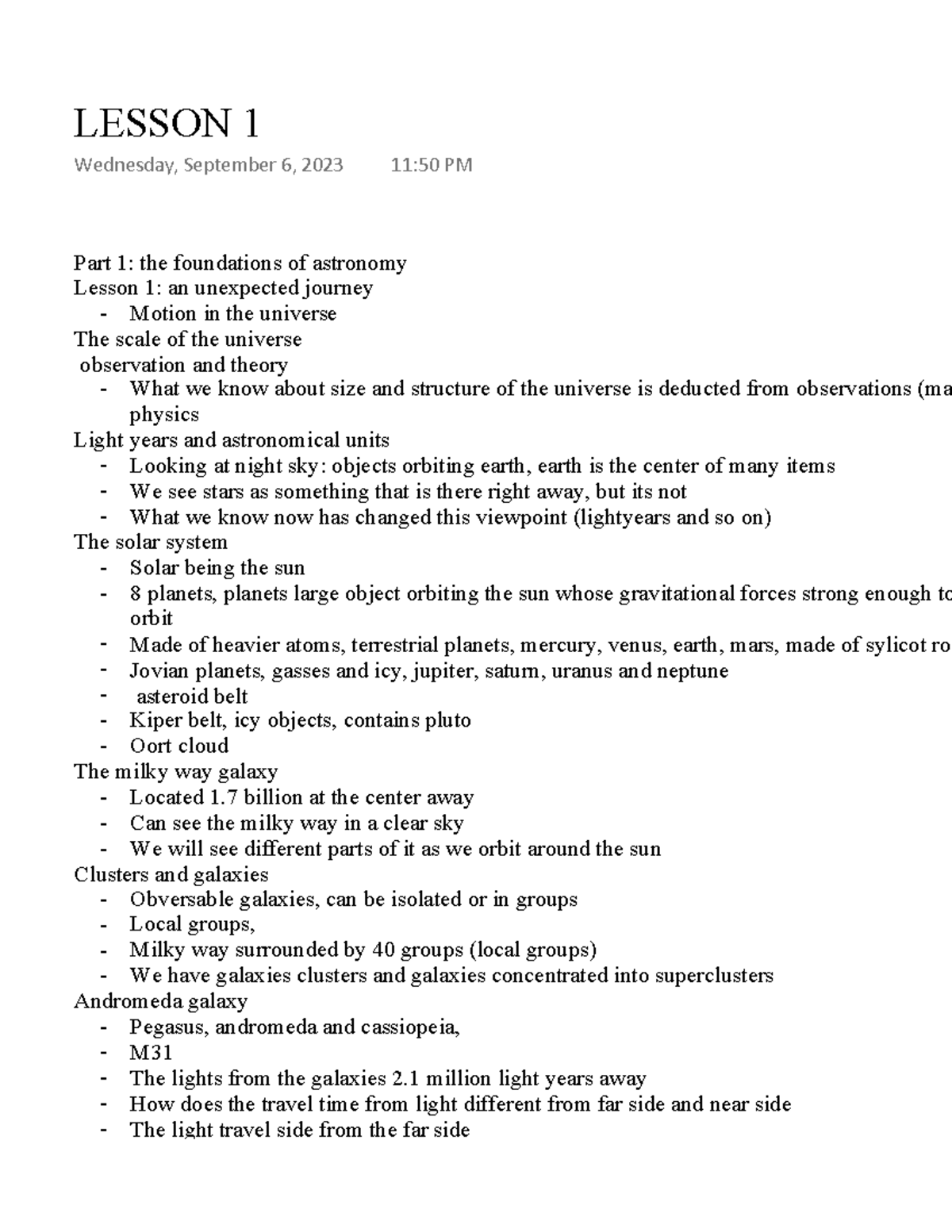 Lesson 1 - Part 1: the foundations of astronomy Lesson 1: an unexpected ...