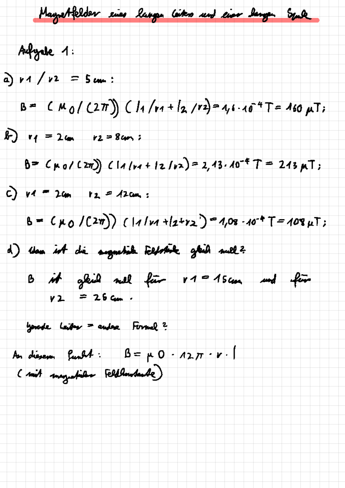 Physik Abi - gizg - Magnetfelder eines langen Zeiters und einer langen ...