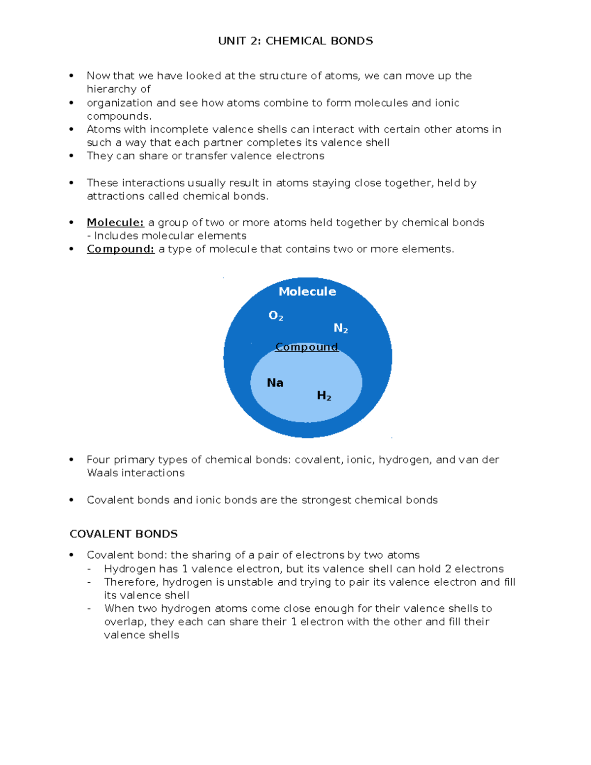 Chemical Bonds Notes - Now that we have looked at the structure of ...