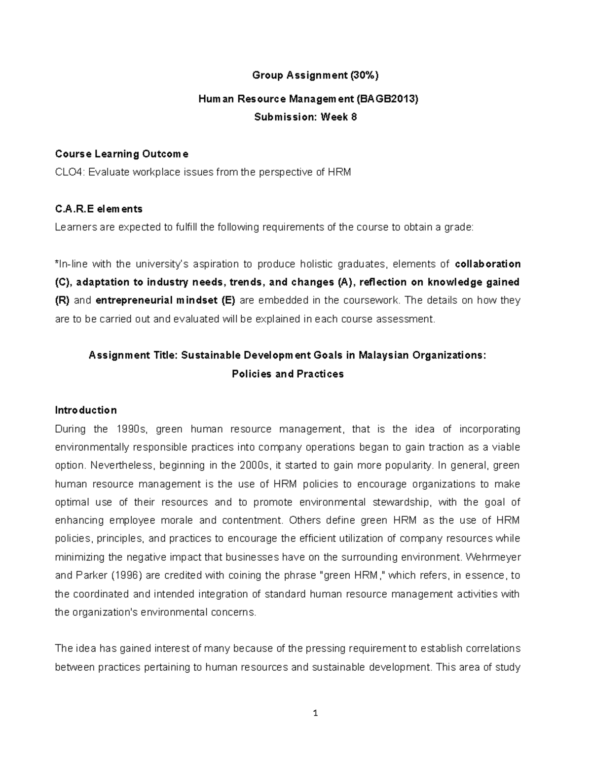 Group Assignment - A.R elements Learners are expected to fulfill the ...