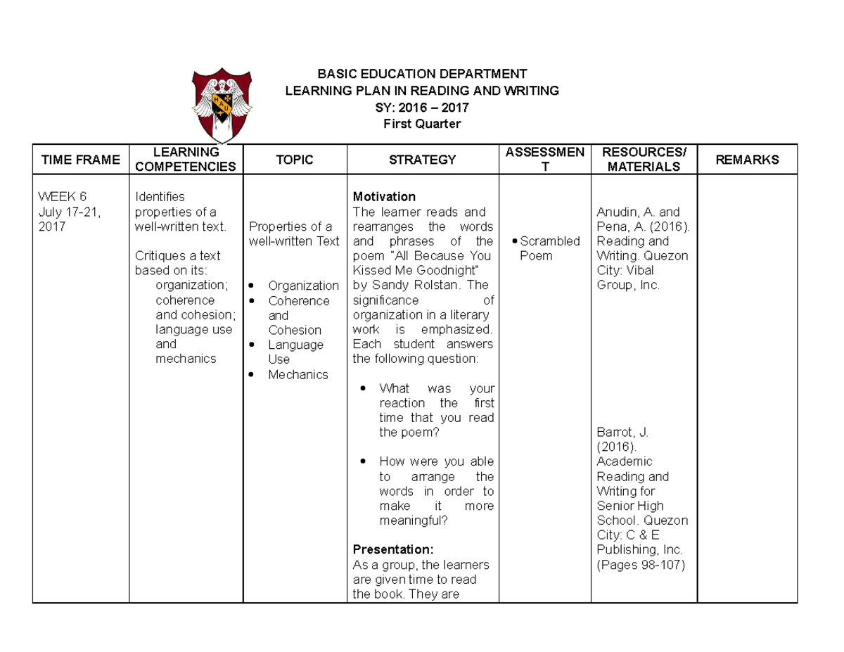 Lesson-plan-properties-of-a-text - BASIC EDUCATION DEPARTMENT LEARNING ...