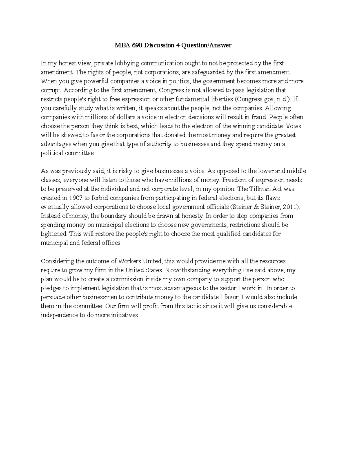 MBA 690 Discussion 4 Question Answer - MBA 690 Discussion 4 Question ...