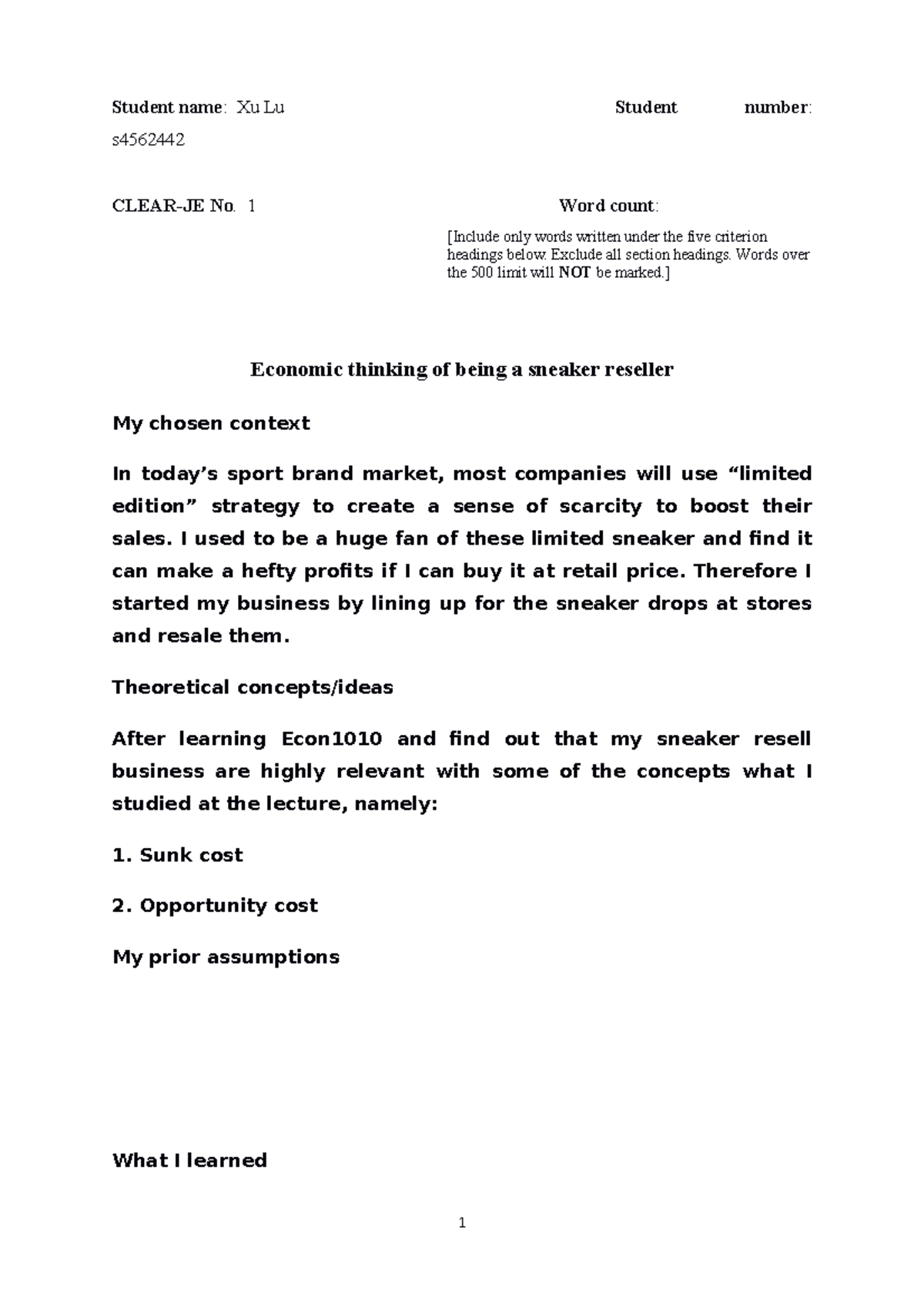 Clear-JE Template for Students Feb 2022 v1 - Student name : Xu Lu ...