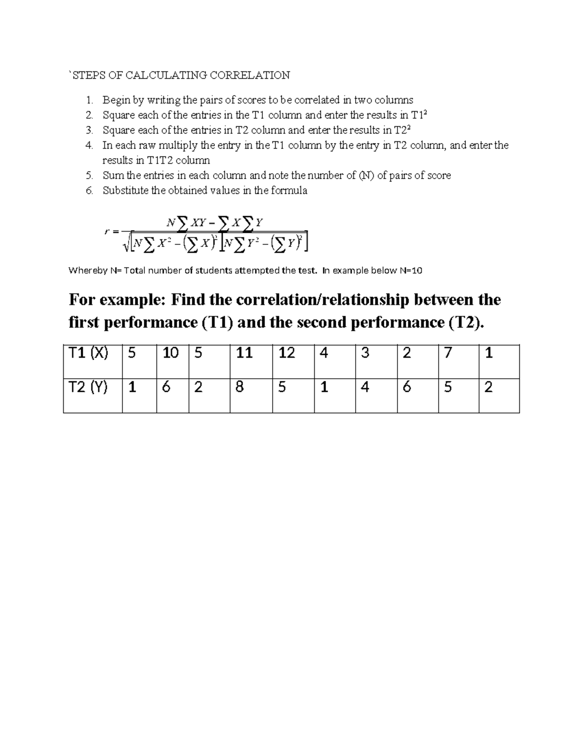 Steps Of Calculating Correlation `steps Of Calculating Correlation 1