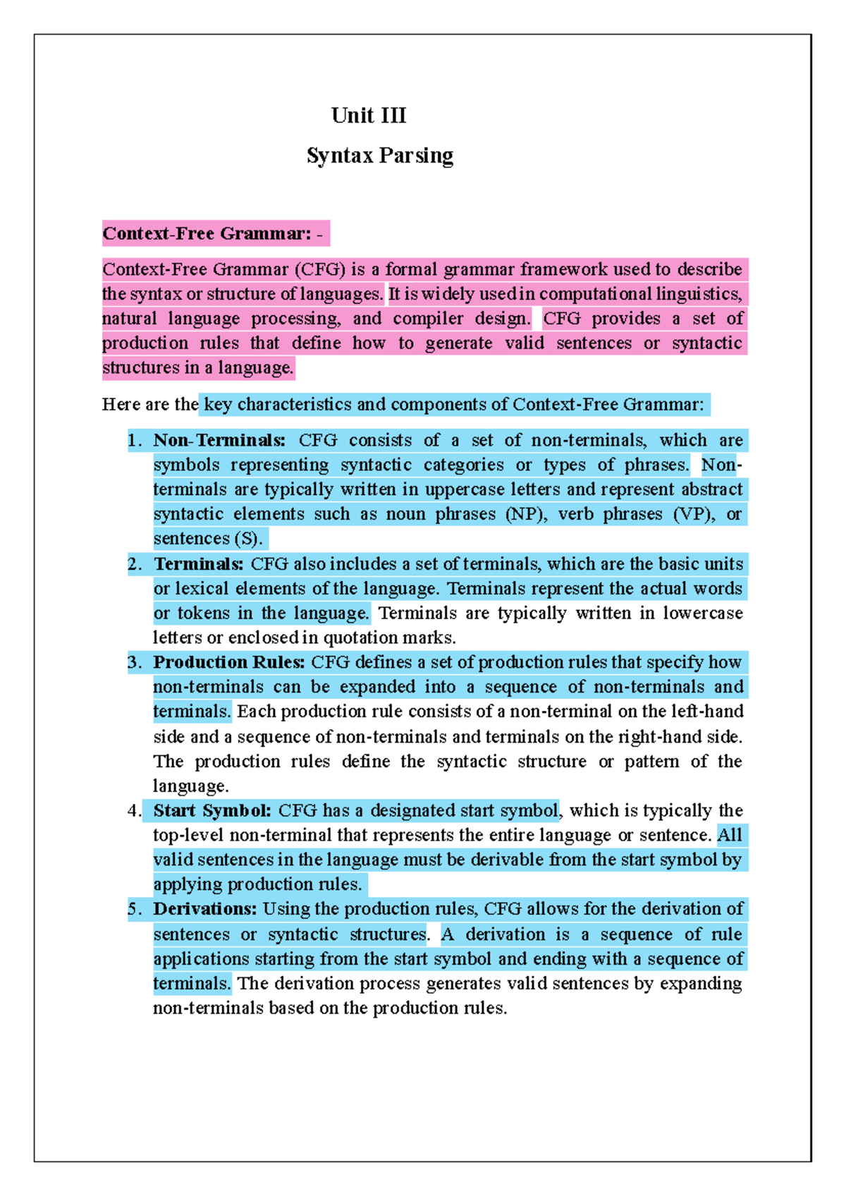 U03 Natural language processing - Unit III Syntax Parsing Context-Free ...