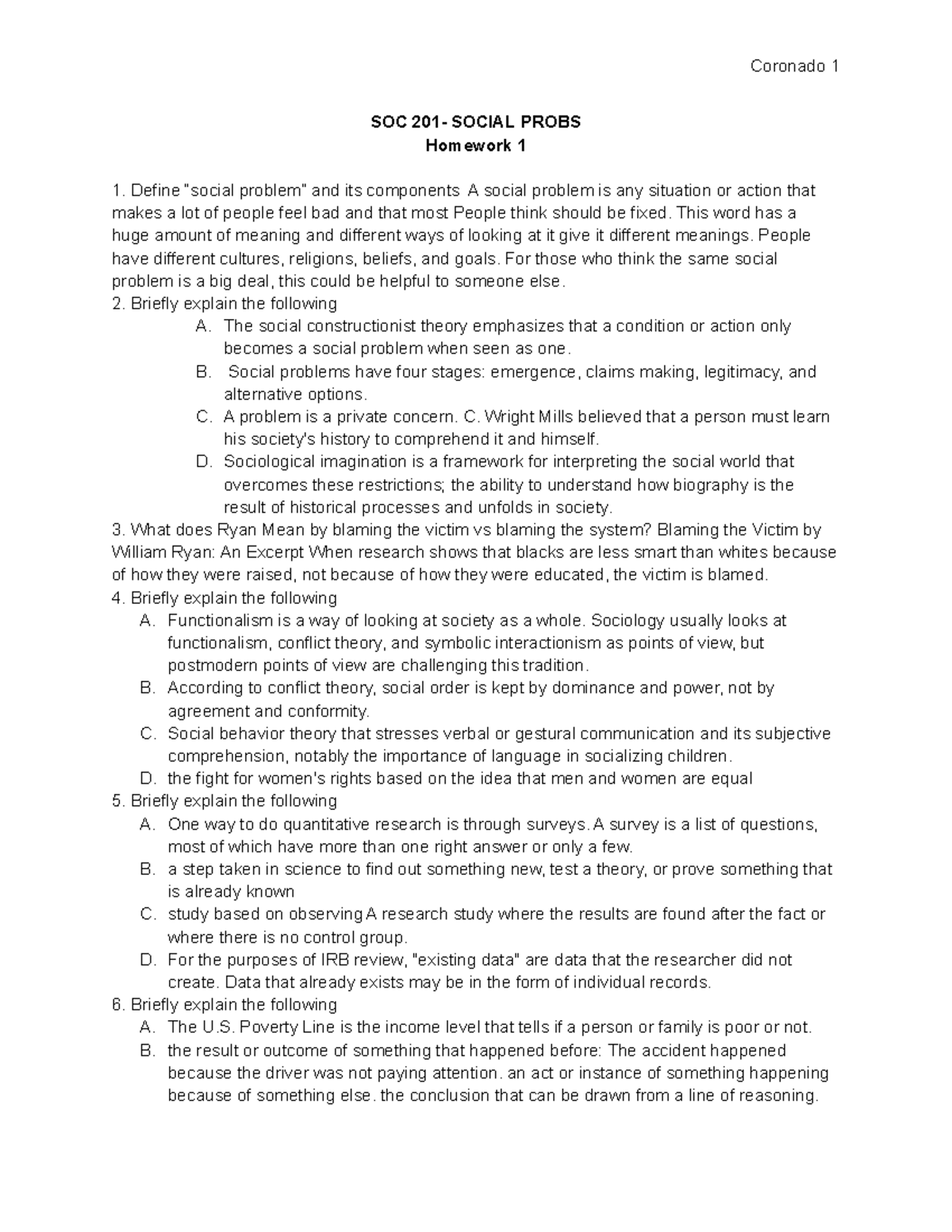 SOC 201- Social Probs Homework 1.docx (1) - SOC 201- SOCIAL PROBS Homework 1 Define