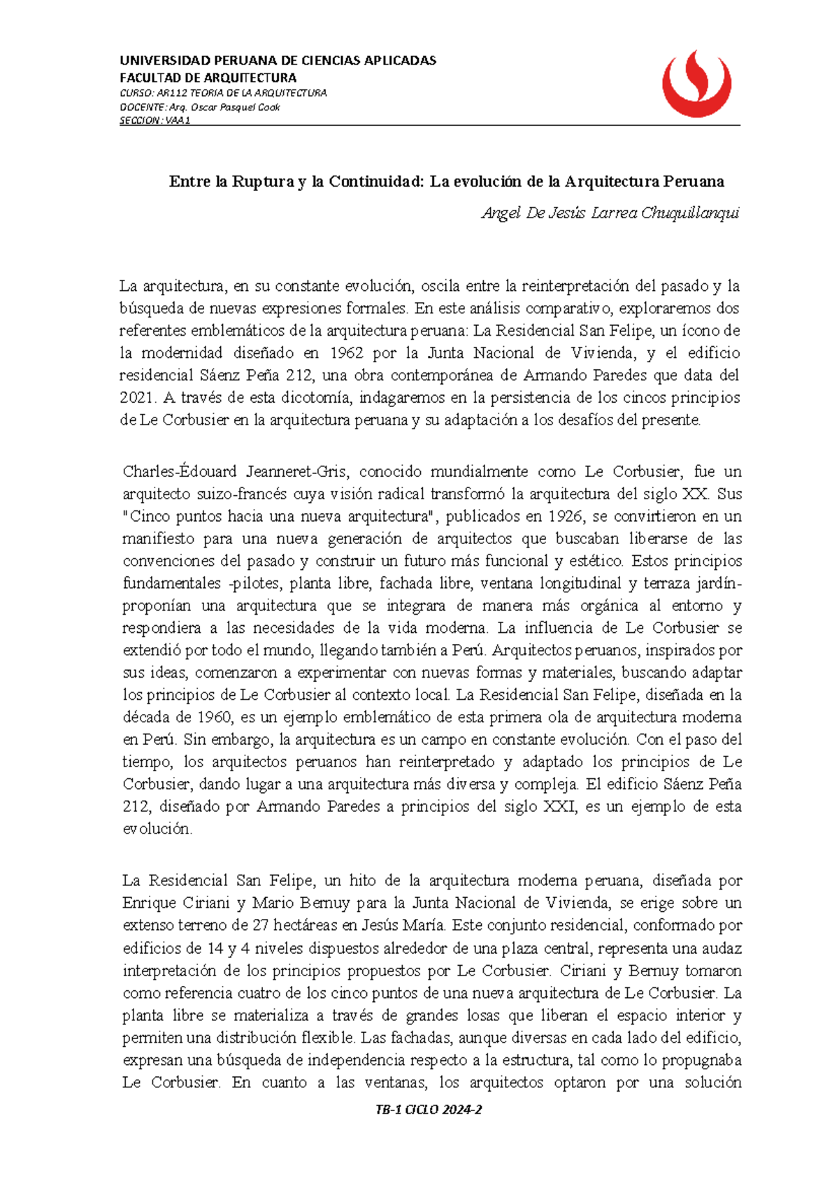 TB-1 Angel Larrea - La evolución de la arquitectura peruana - FACULTAD ...