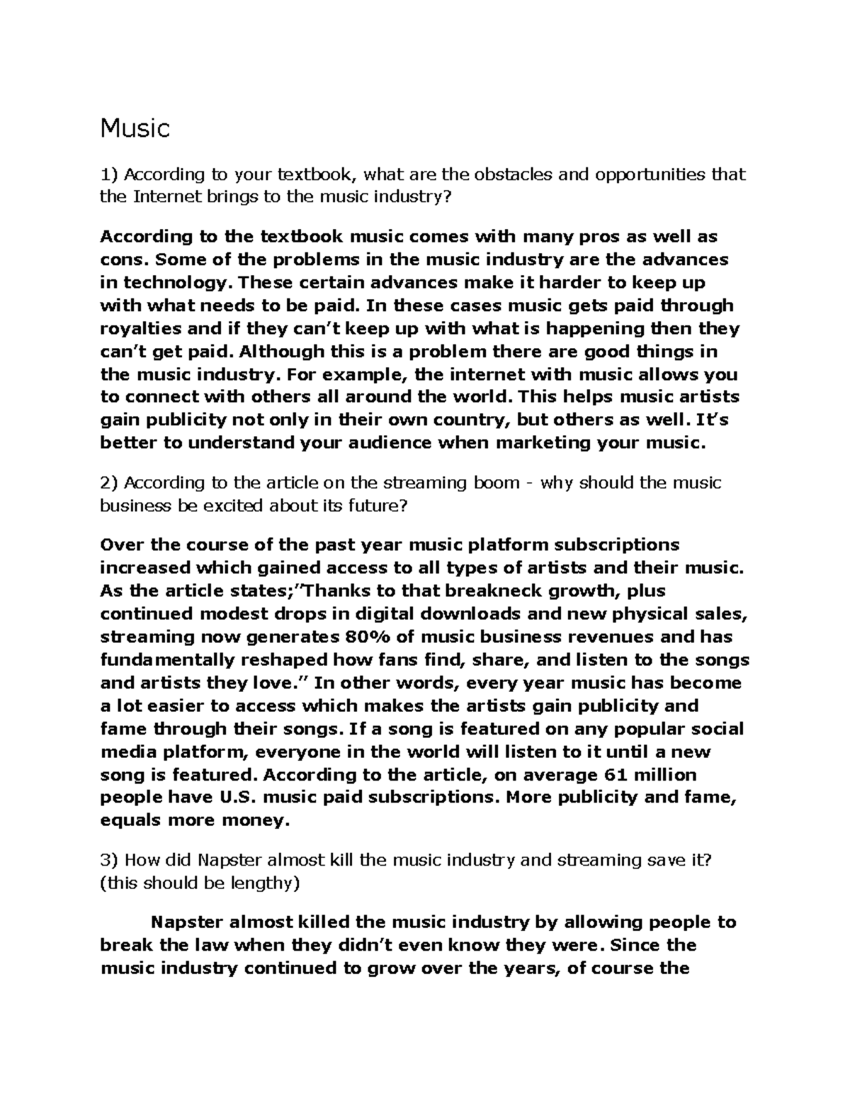 Response 2 Music - Music According to your textbook, what are the ...