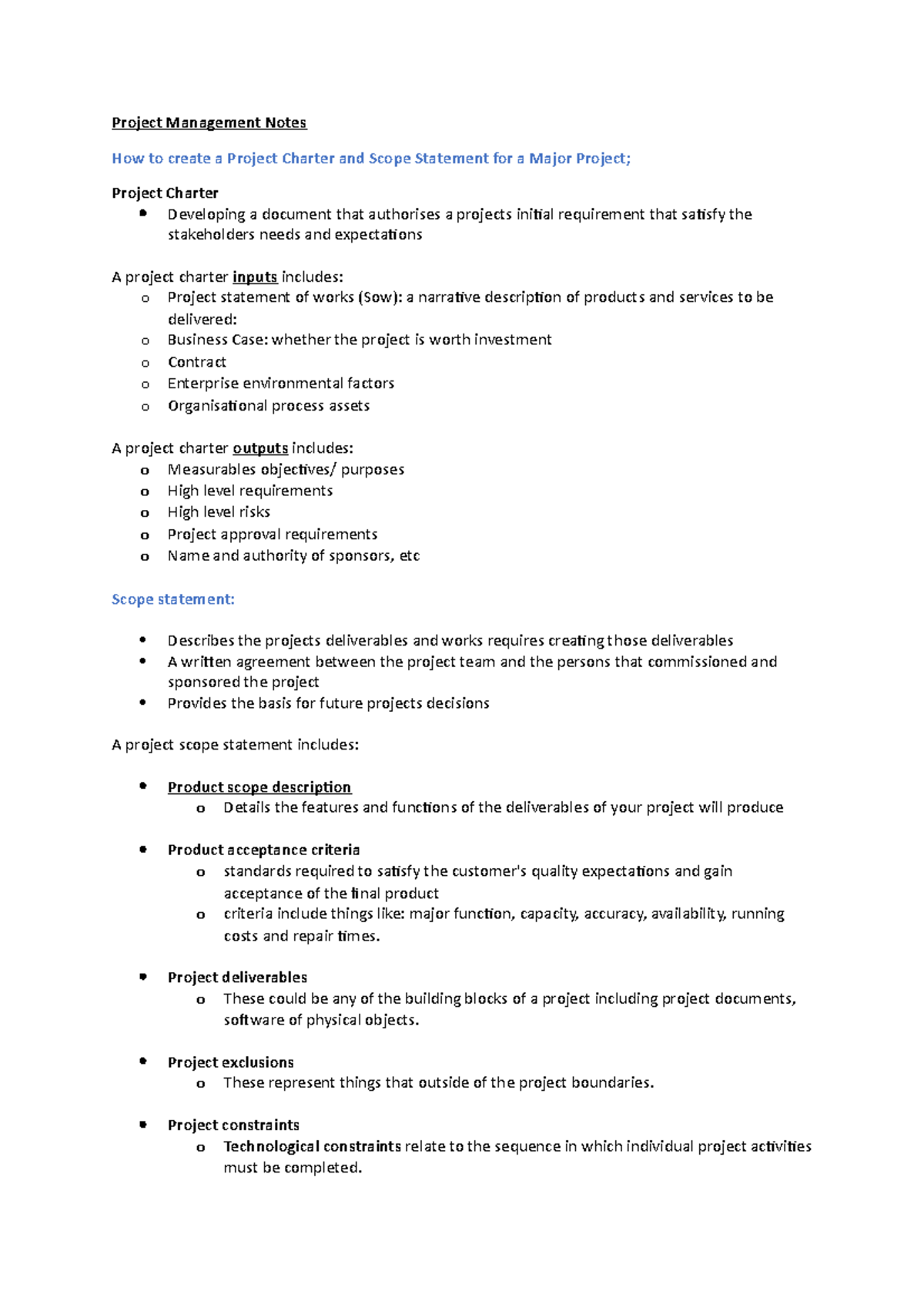 Exam notes - Project Management Notes How to create a Project Charter ...