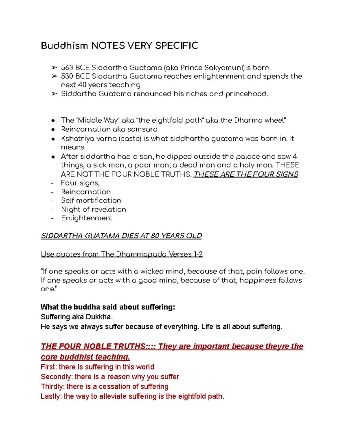 SOR Bhuddism Notes - Buddhism NOTES VERY SPECIFIC 563 BCE Siddartha ...