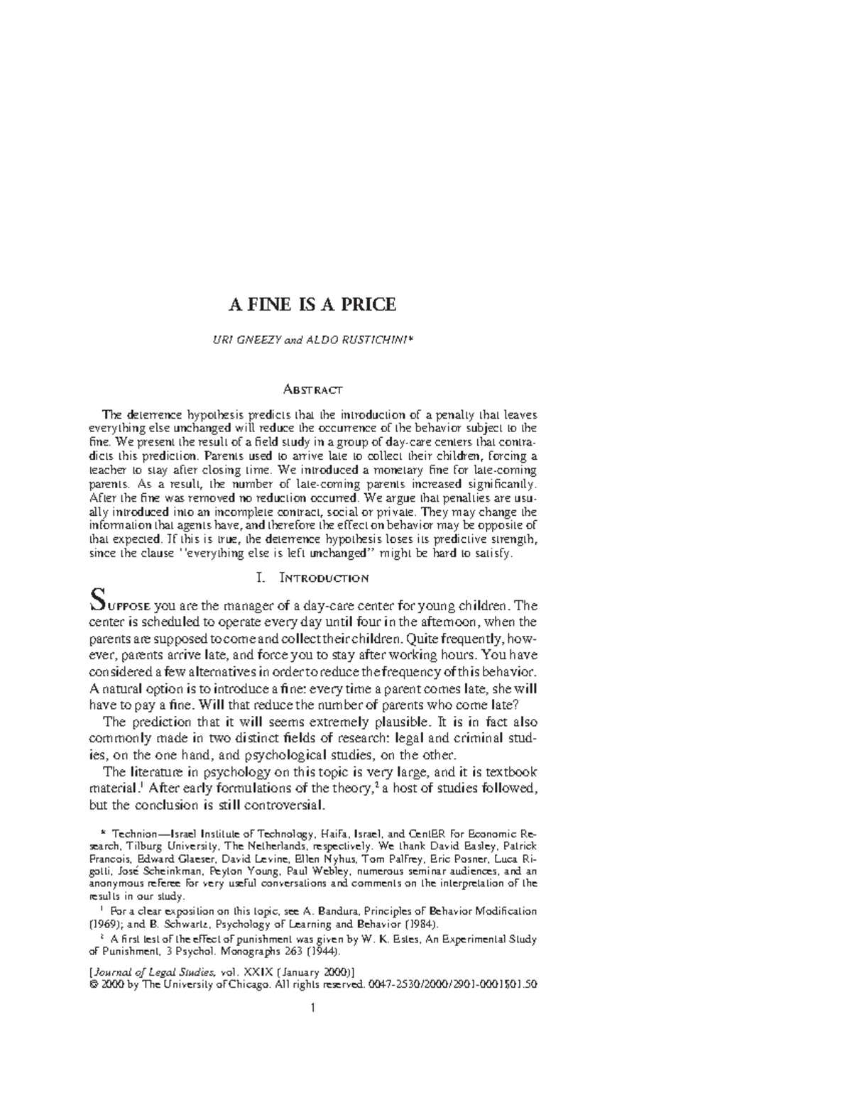 A fine is a price: Paper Reading W5 - A FINE IS A PRICE URI GNEEZY and ...
