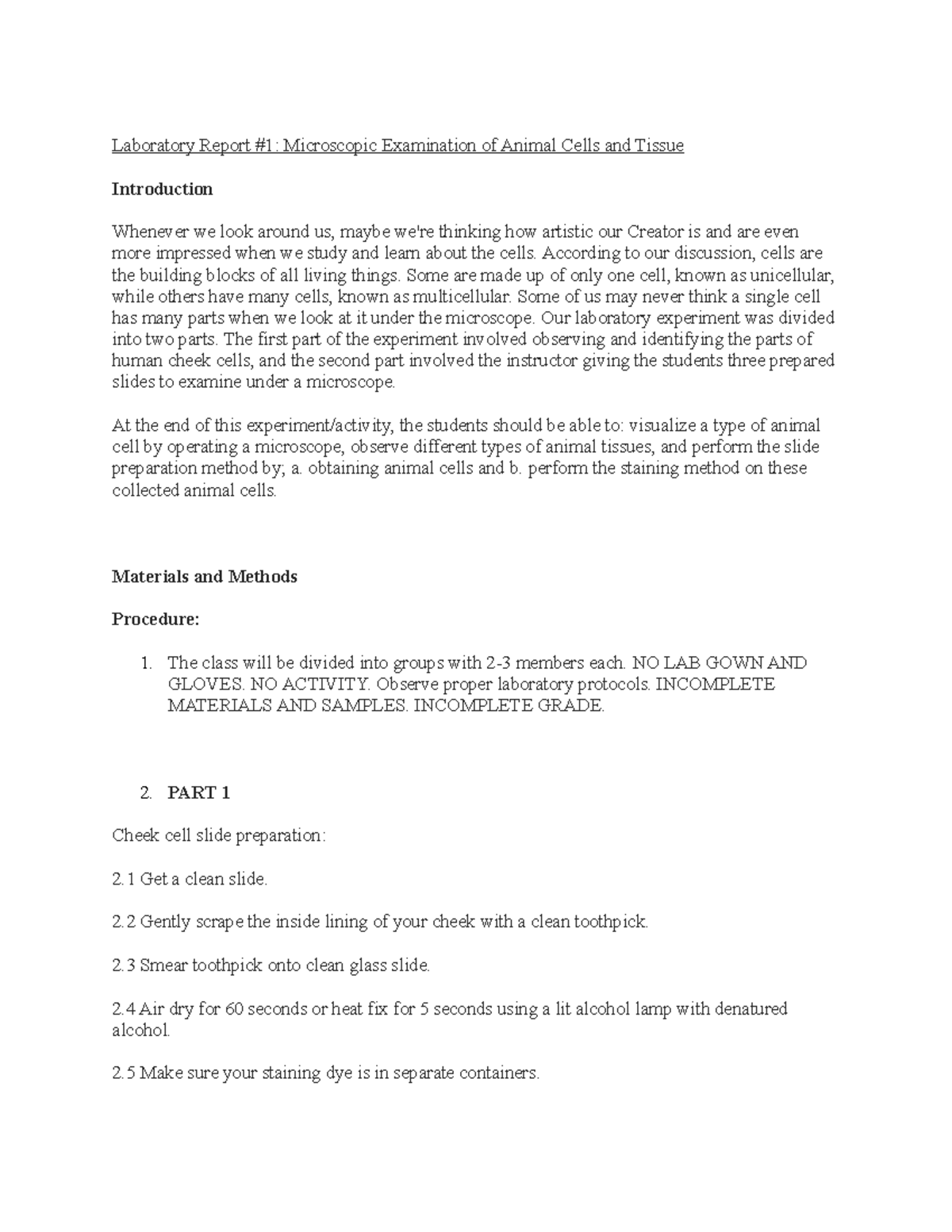 Guzman.Grace Nicole-Lab Report 1 - Laboratory Report #1: Microscopic ...