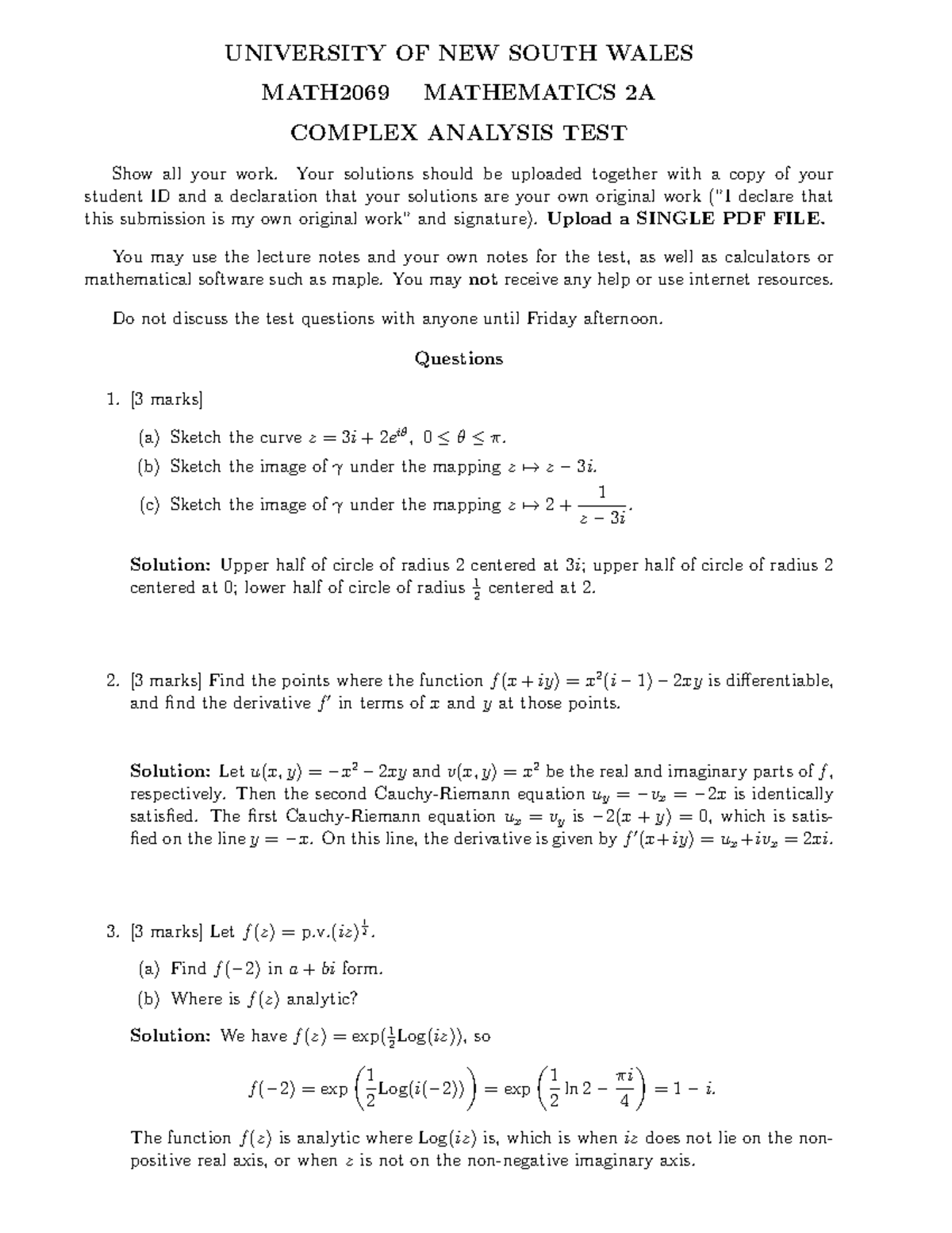 CAtest 2022 solutions - midterm test - UNIVERSITY OF NEW SOUTH WALES ...