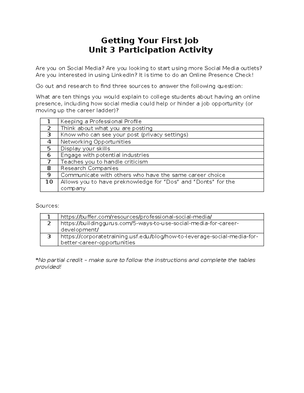 4101 Unit 3 Participation Activity - Getting Your First Job Unit 3 ...