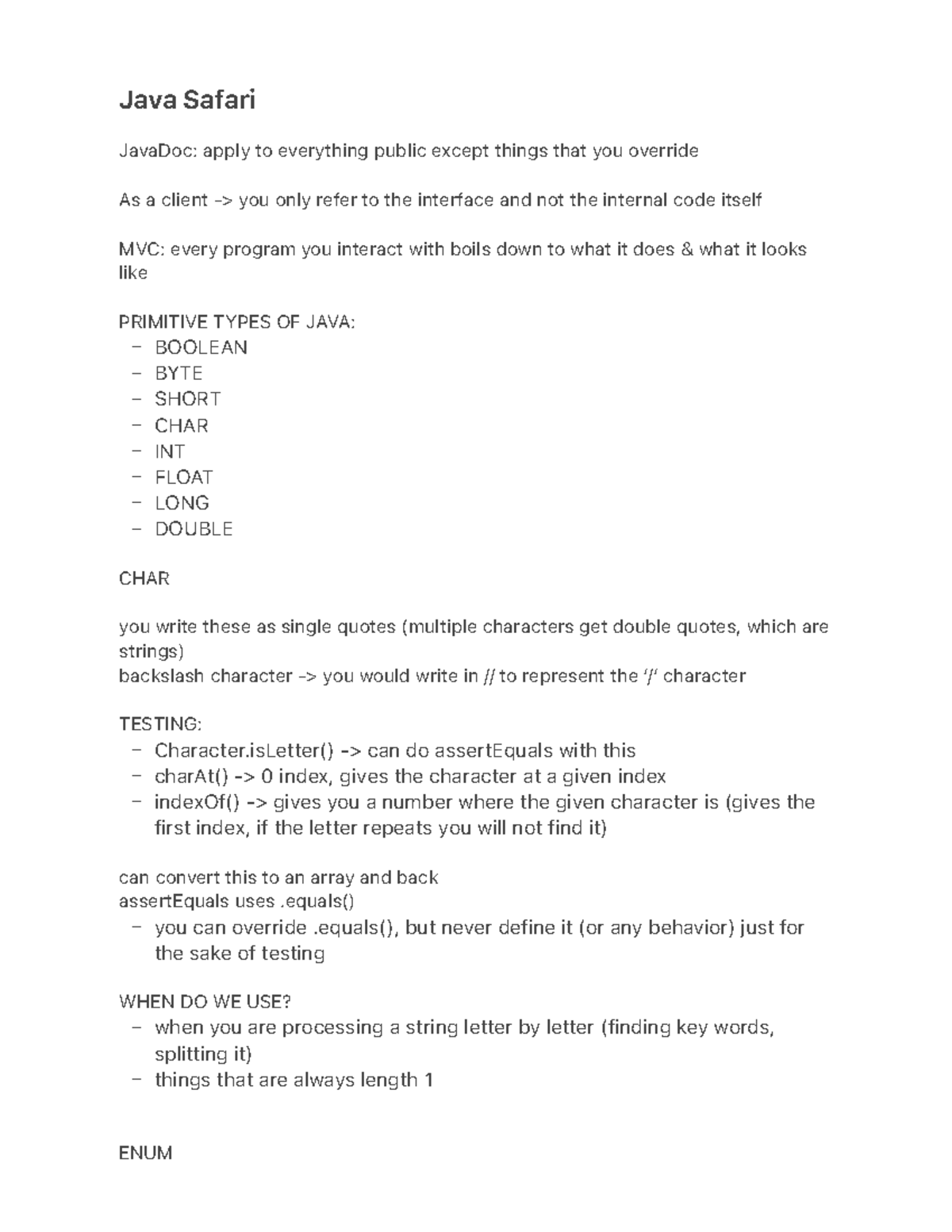 Java Safari Lecture Notes - – – – – – – – – – – – – – – Java Safari ...