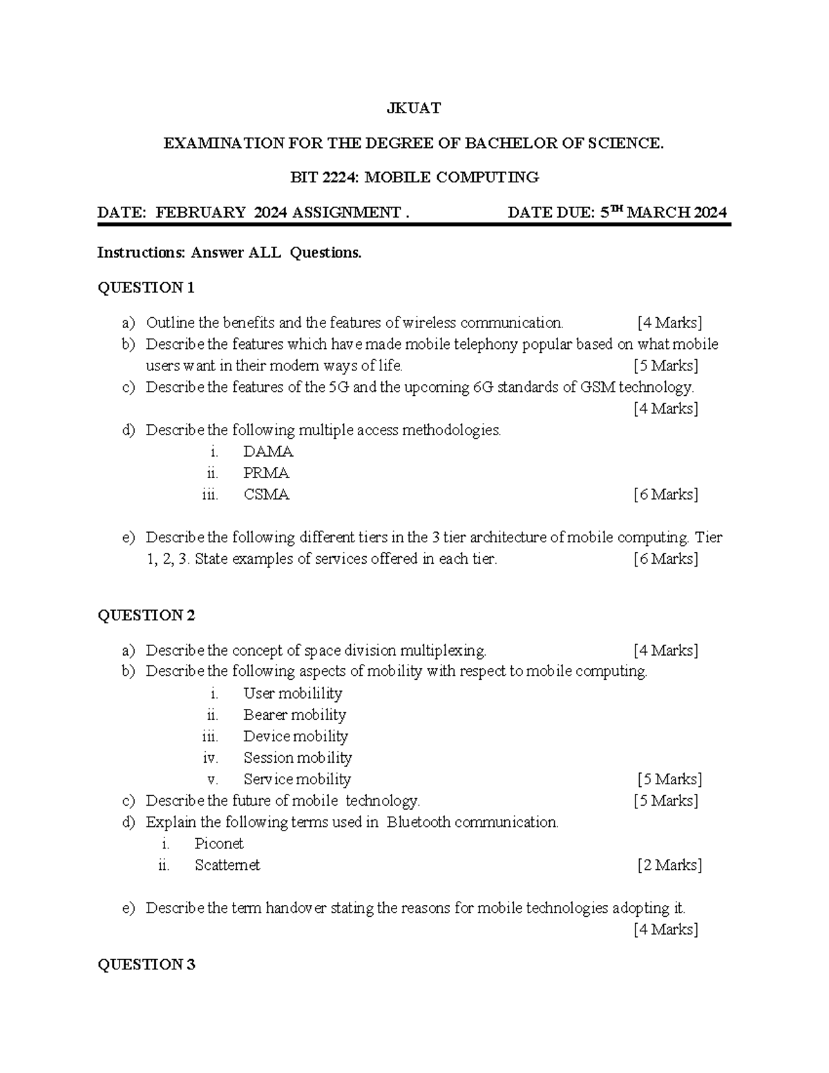 Jkuat Mobile Computing ASNT FEB 24 - JKUAT EXAMINATION FOR THE DEGREE ...