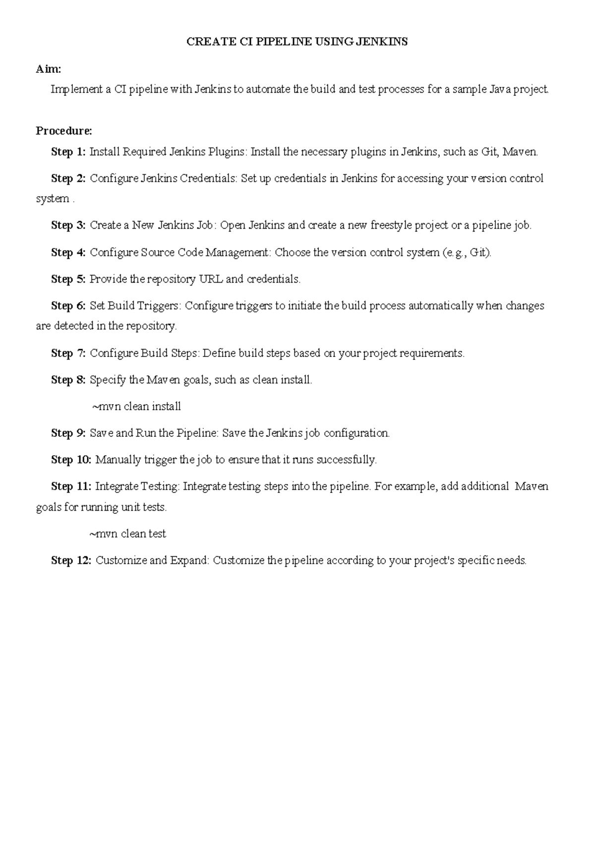 Create CI Pipeline Using Jenkins - CREATE CI PIPELINE USING JENKINS Aim ...
