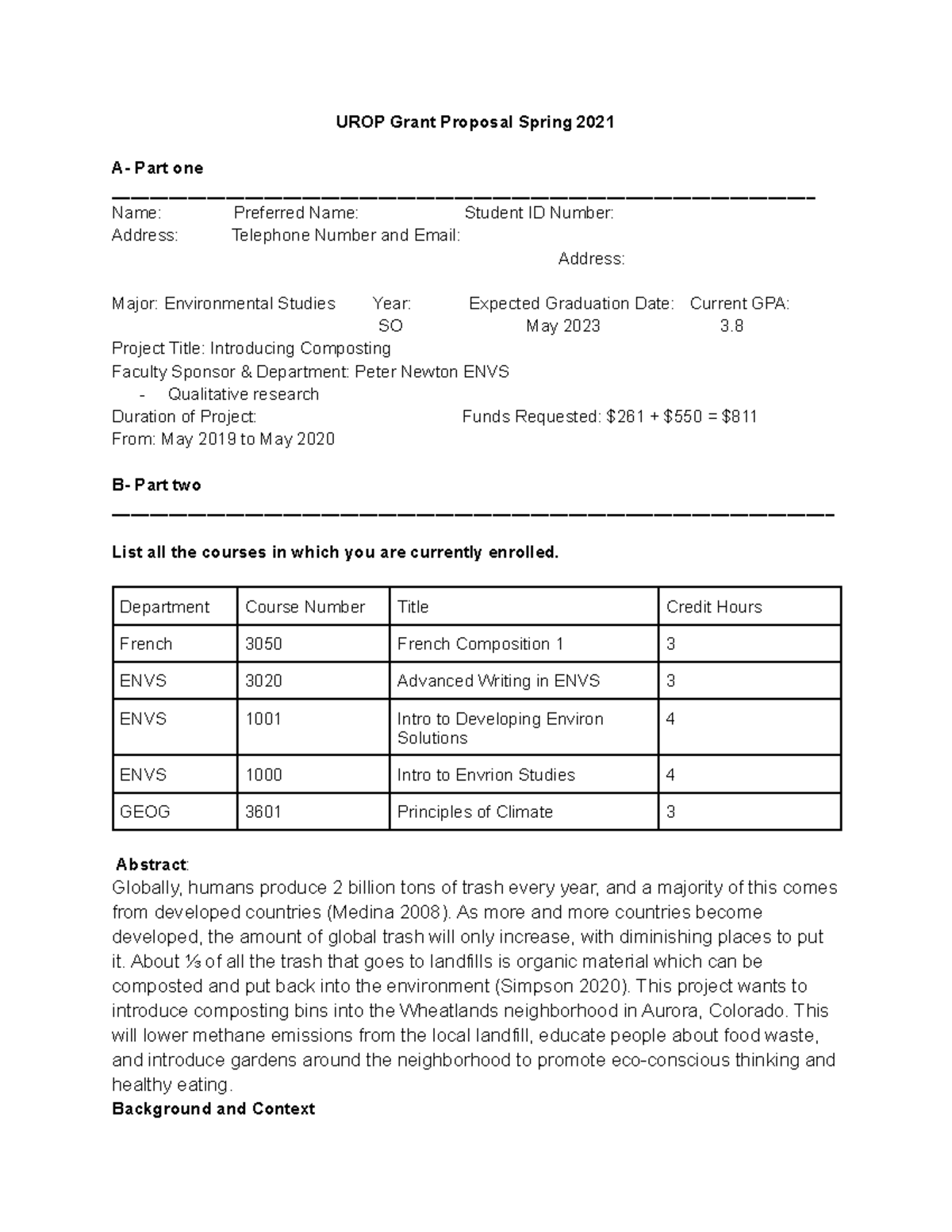 3020 UROP grant proposal - UROP Grant Proposal Spring 2021 A- Part one ...