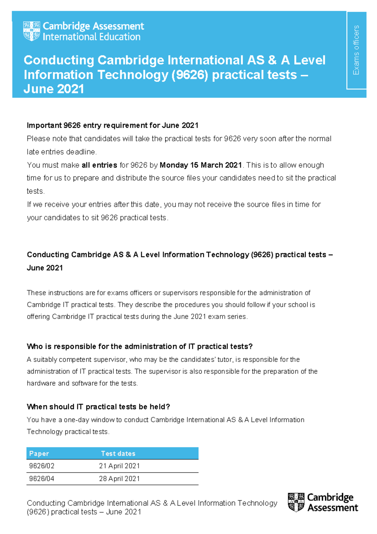 9626 Practical test instructions June 2021 PDF version - Conducting ...