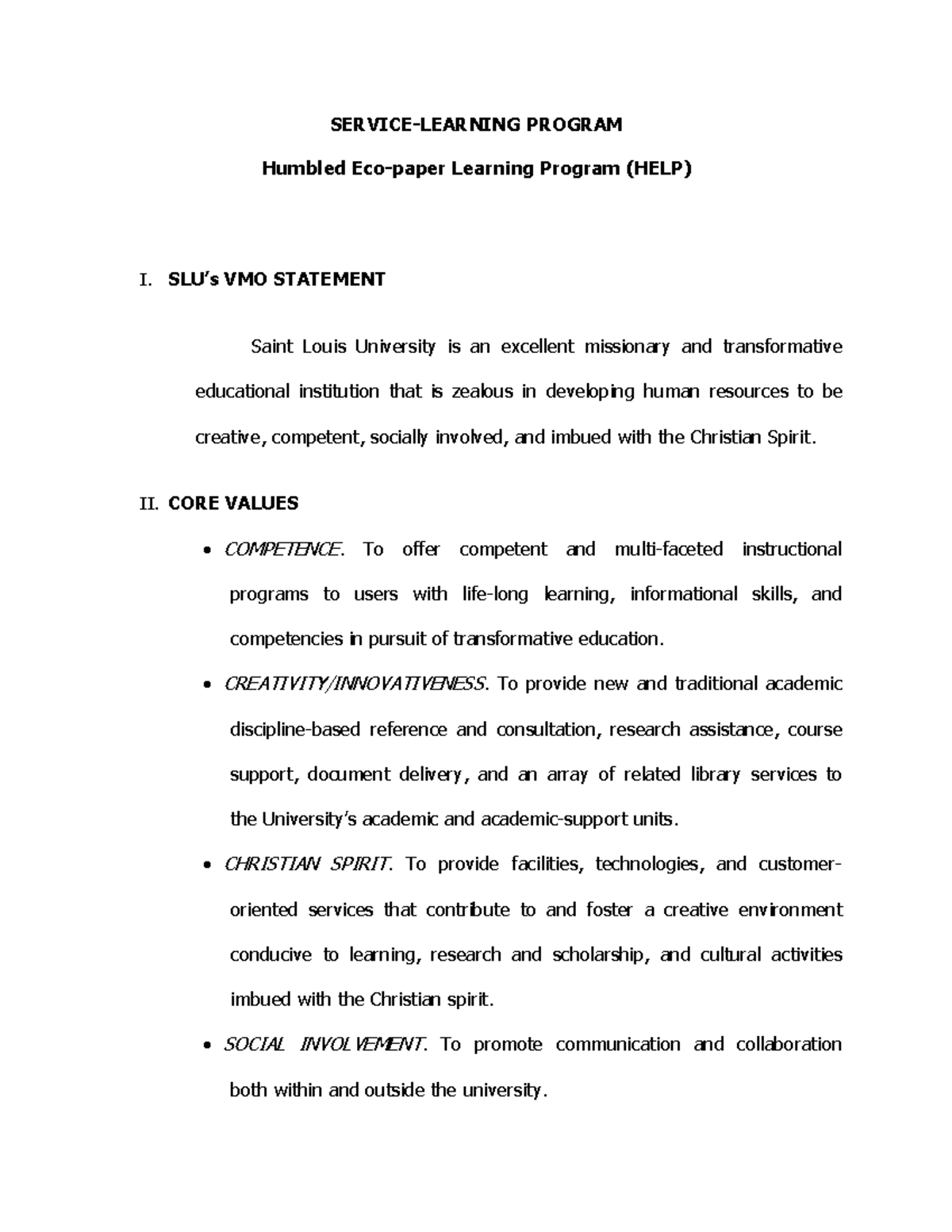 Project Proposal Humbled Eco paper Learning Program HELP - SERVICE ...