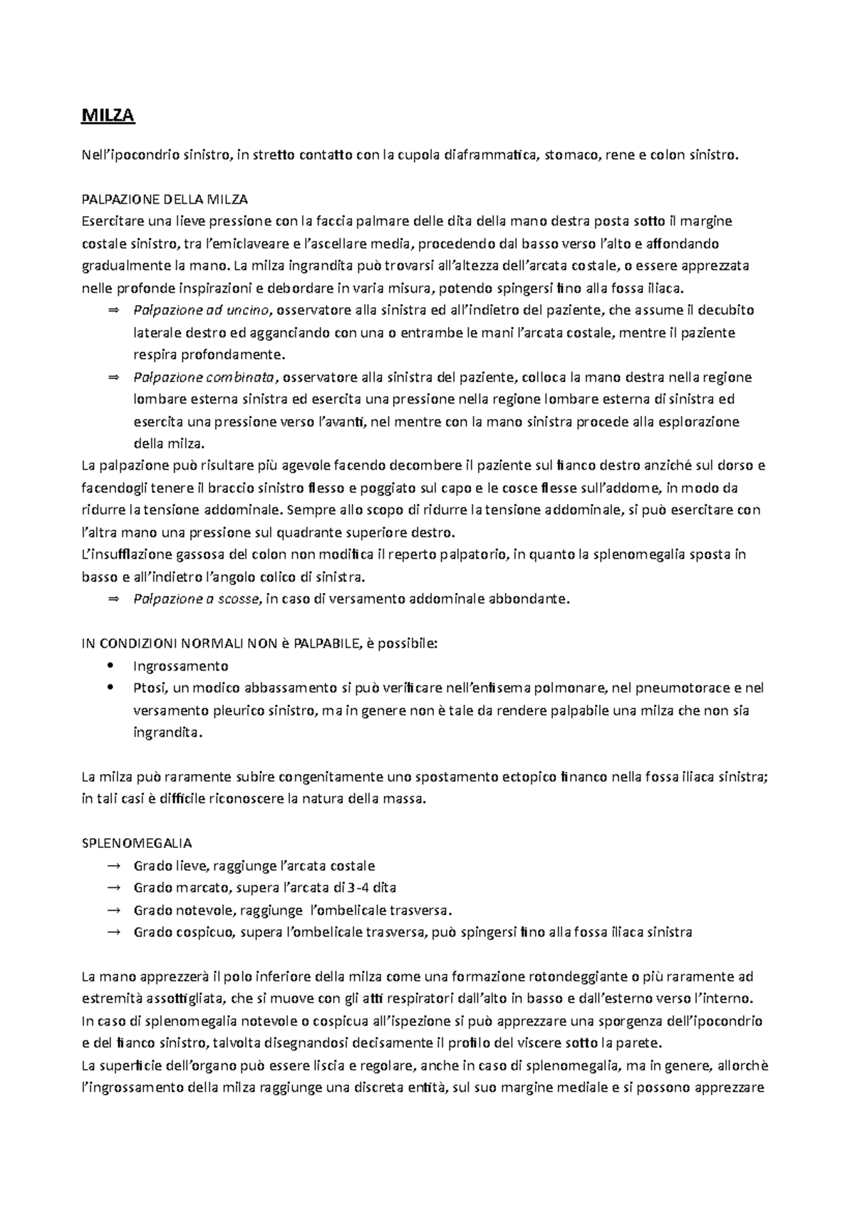 Milza - MILZA sinistro, in stretto contatto con la cupola diaframmatica ...