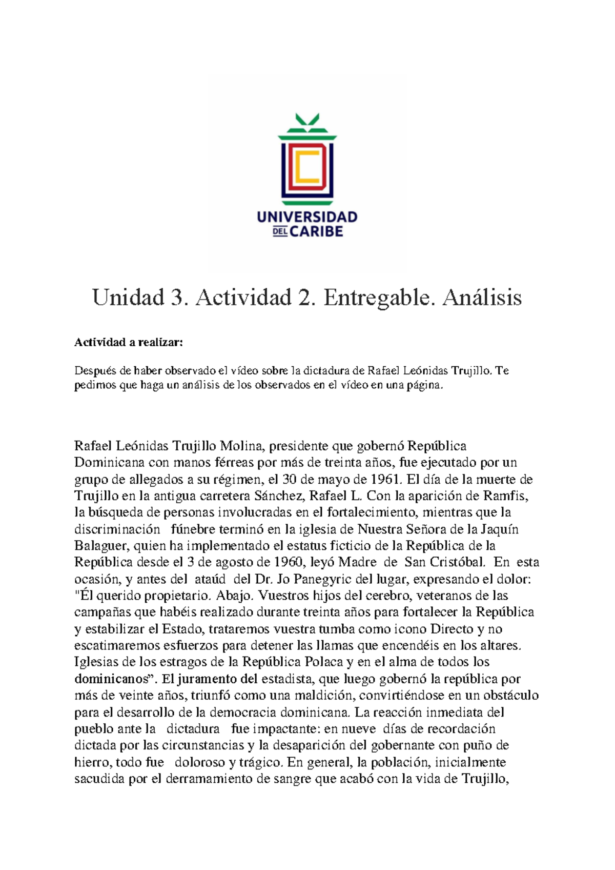 Valdez Espinal LUIS JOSE Entregable. Análisis - Unidad 3. Actividad 2. Entregable. Análisis ...
