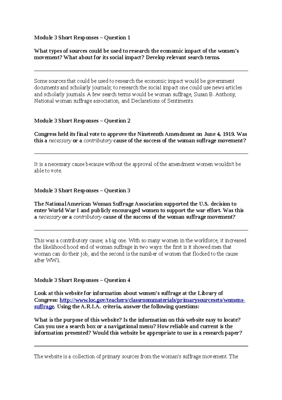 HIS 200 - 3-1 S - Short Response - Module 3 Short Responses – Question ...