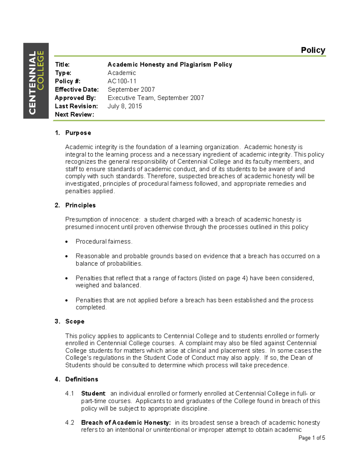 Academic Honesty And Plagiarism Policy - Academic honesty is integral ...
