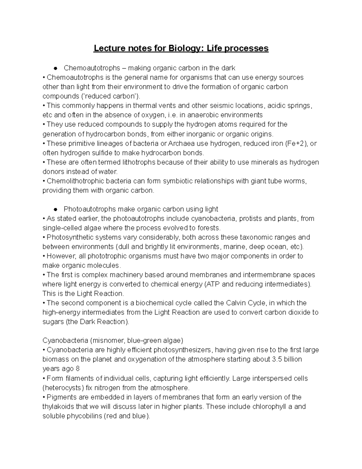 Lecture notes for Biology Life processes - This commonly happens in ...