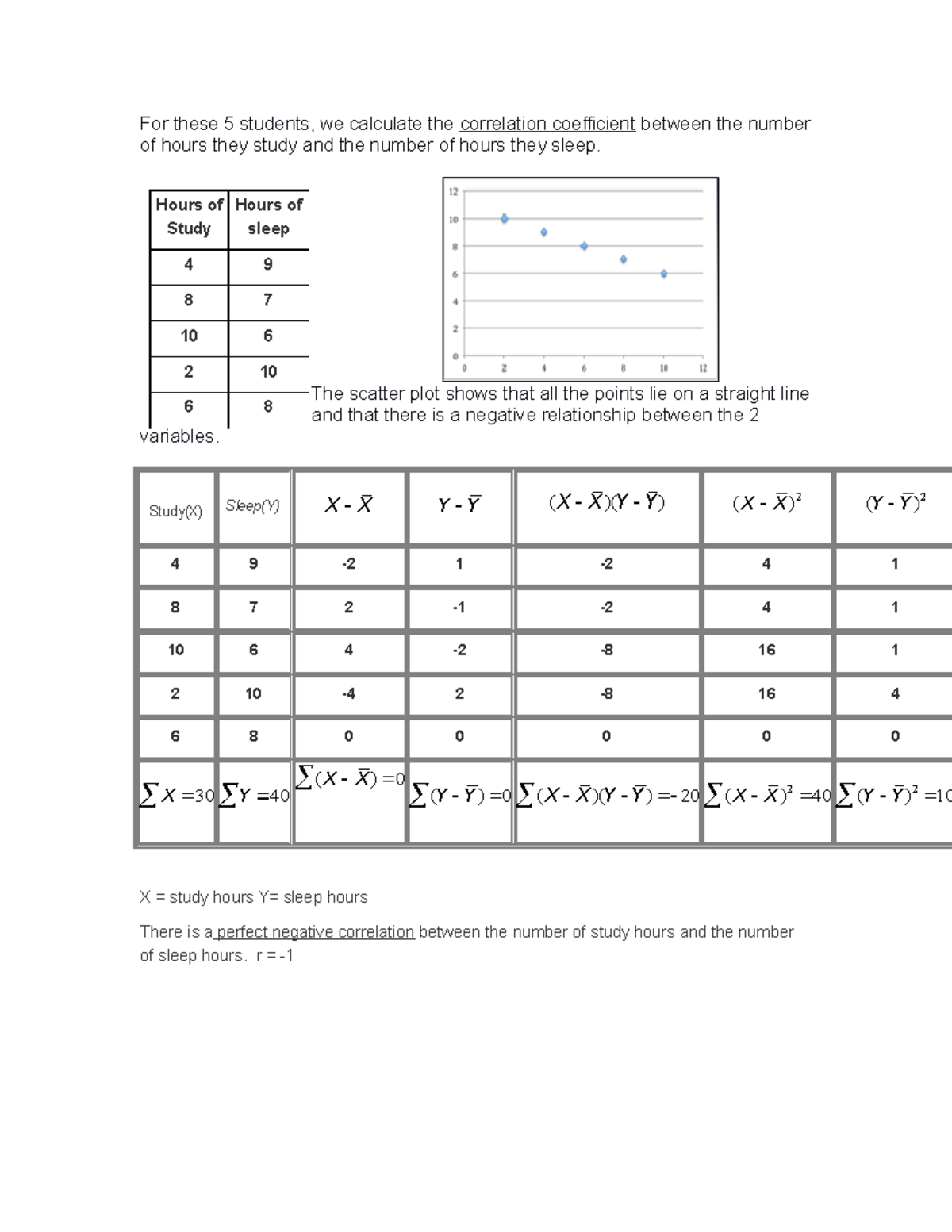 Correlation Coefficient examples - For these 5 students, we calculate ...