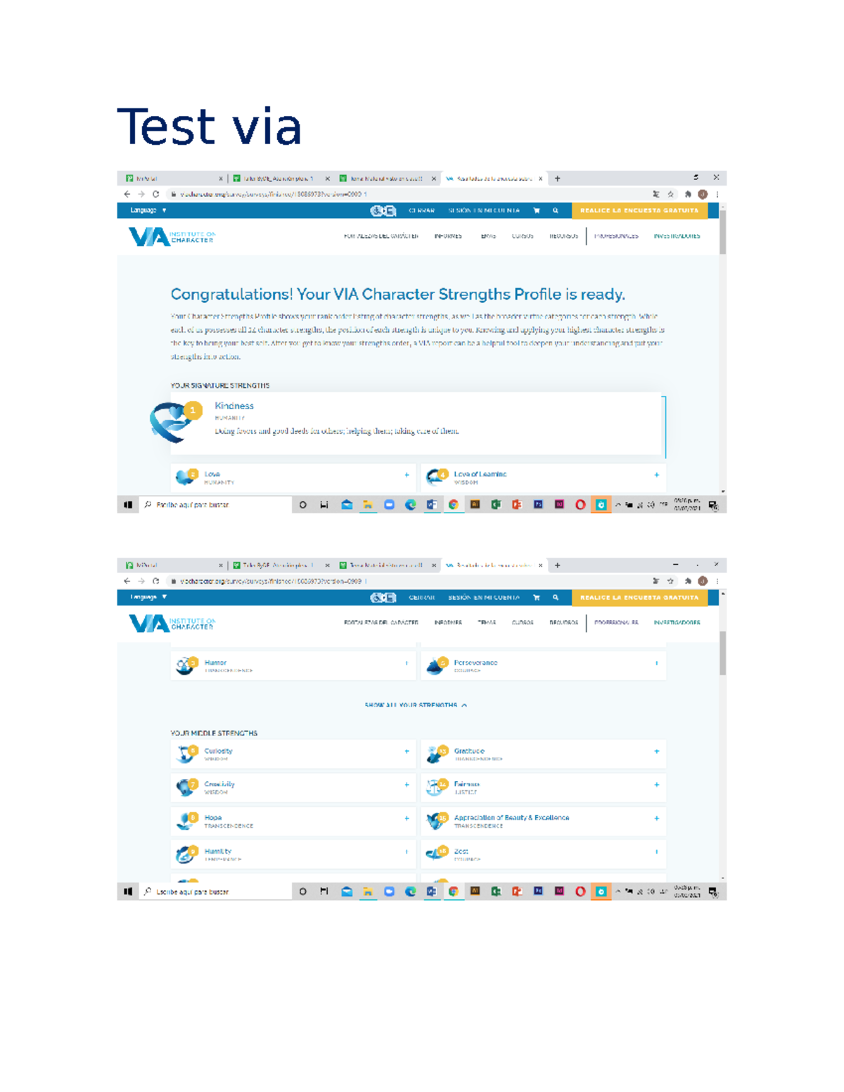 Test via: Cuales son - Habilidades y valores - Test via - Studocu