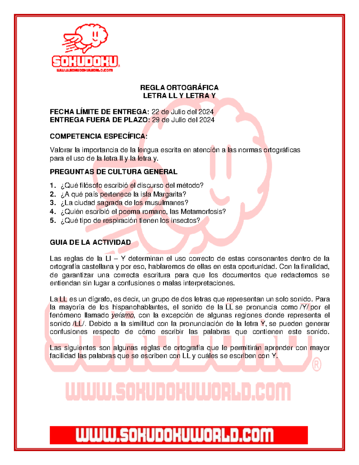 Taller regla ortográfica letras Y y LL - REGLA ORTOGRÁFICA LETRA LL Y ...