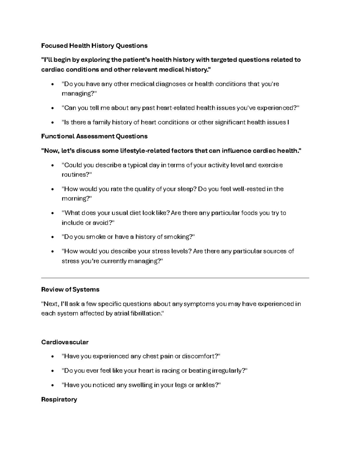 Focused Health History Questions Atrial Fib - Focused Health History ...