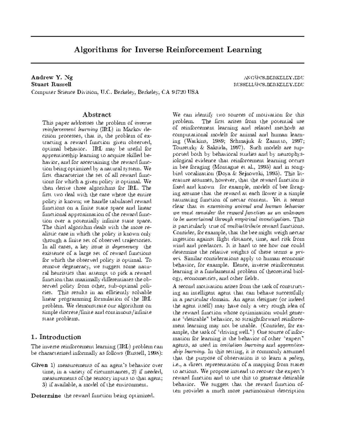 Icml00-irl - Machine learning course - - Studocu