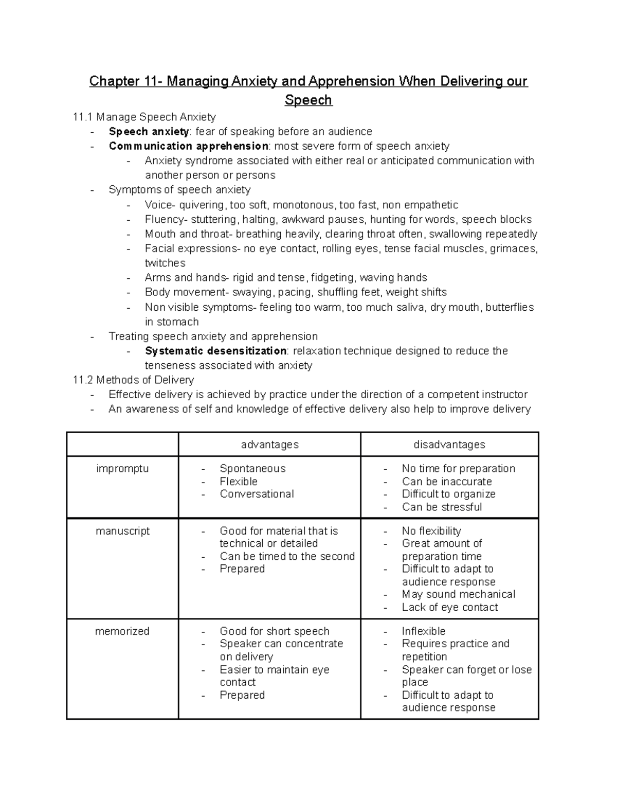 Ch. 11 notes - Chapter 11- Managing Anxiety and Apprehension When ...