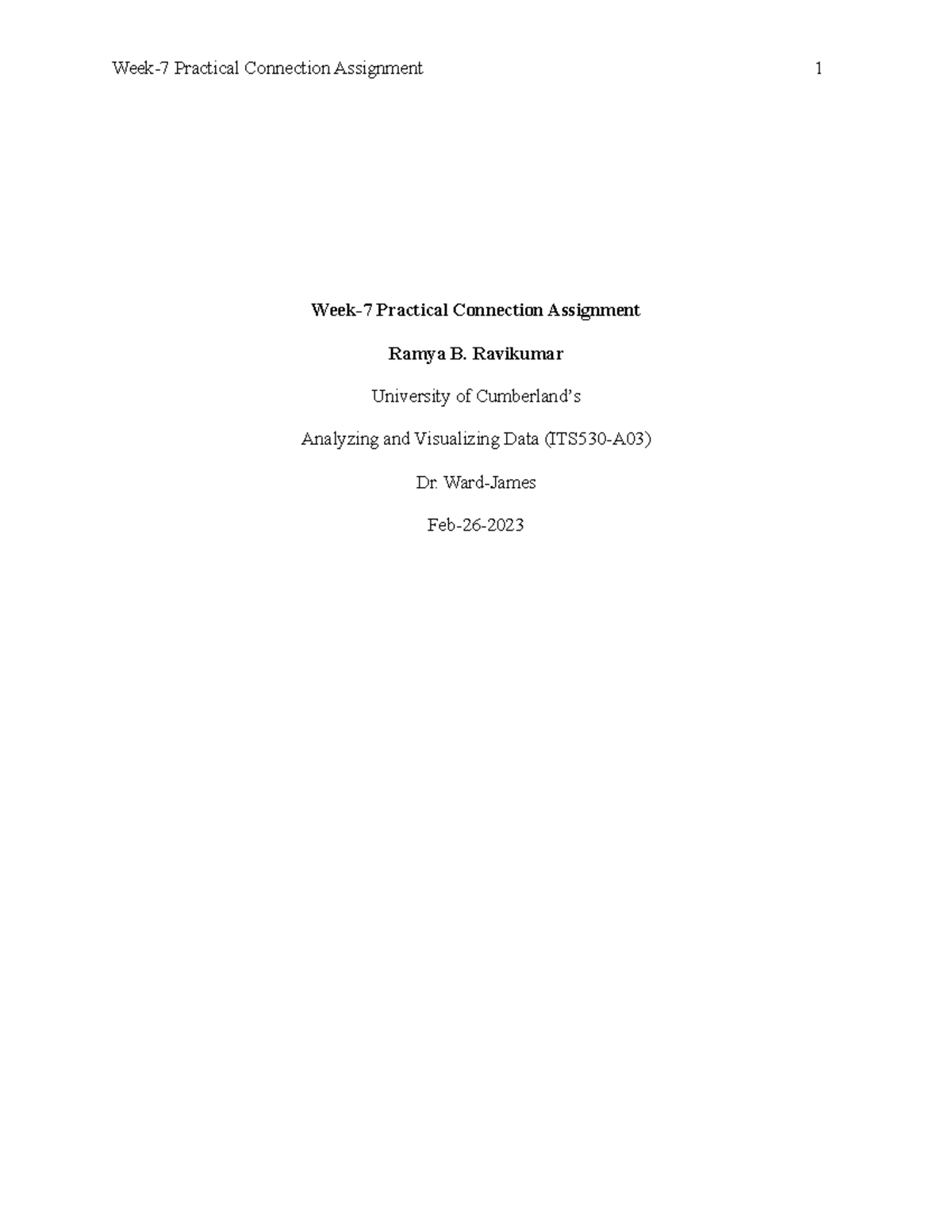 Ramya Ravikumar Week7 Practical Connection Asgnmt - Week-7 Practical Connection Assignment 1 ...