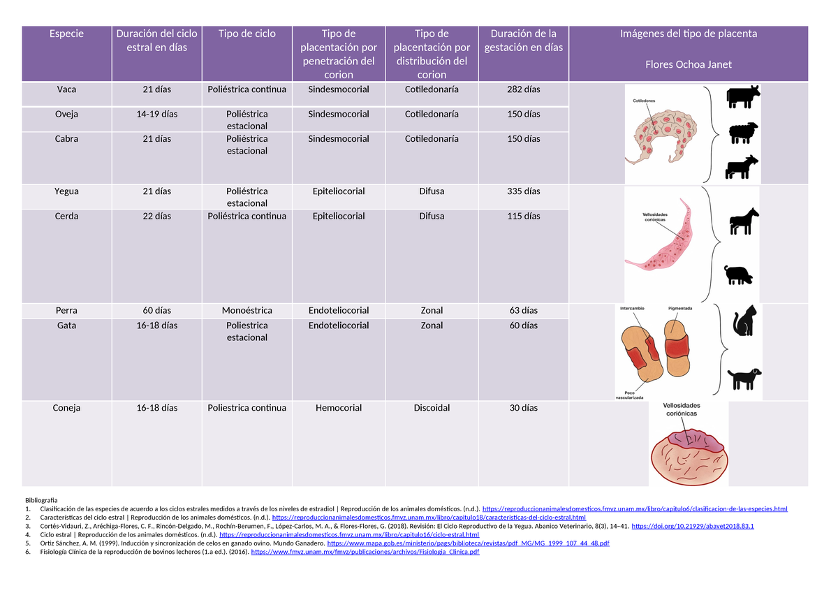 Ciclo estral de los diferentes animales - Especie Duración del ciclo ...