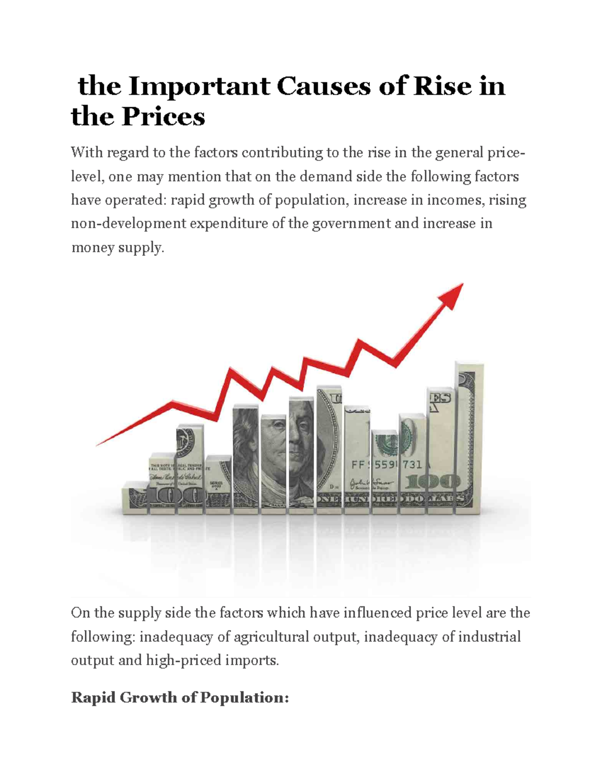 The Important Causes of Rise in the Prices - the Important Causes of ...