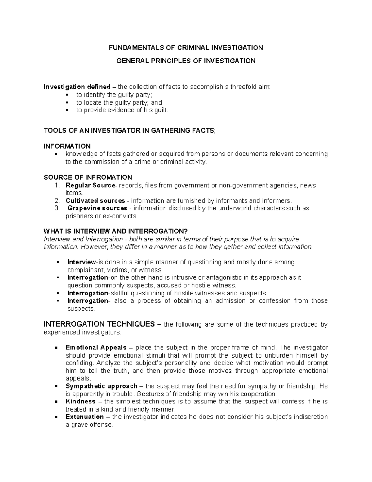 1 - N/A - FUNDAMENTALS OF CRIMINAL INVESTIGATION GENERAL PRINCIPLES OF ...