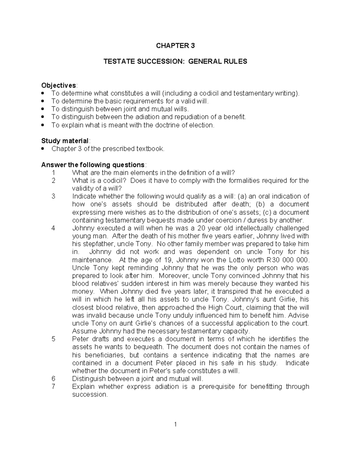 2024 Law of Succession Chapter 3 Worksheet - CHAPTER 3 TESTATE ...