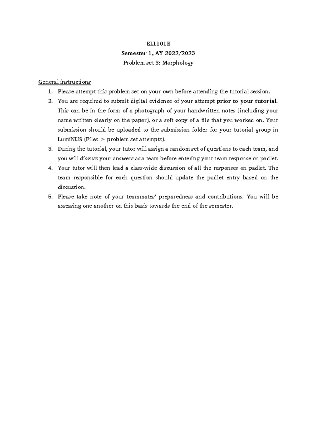 Ps3 - Problem Set for AY2022/2023 - EL1101E Semester 1, AY 2022/ Problem set 3: Morphology ...