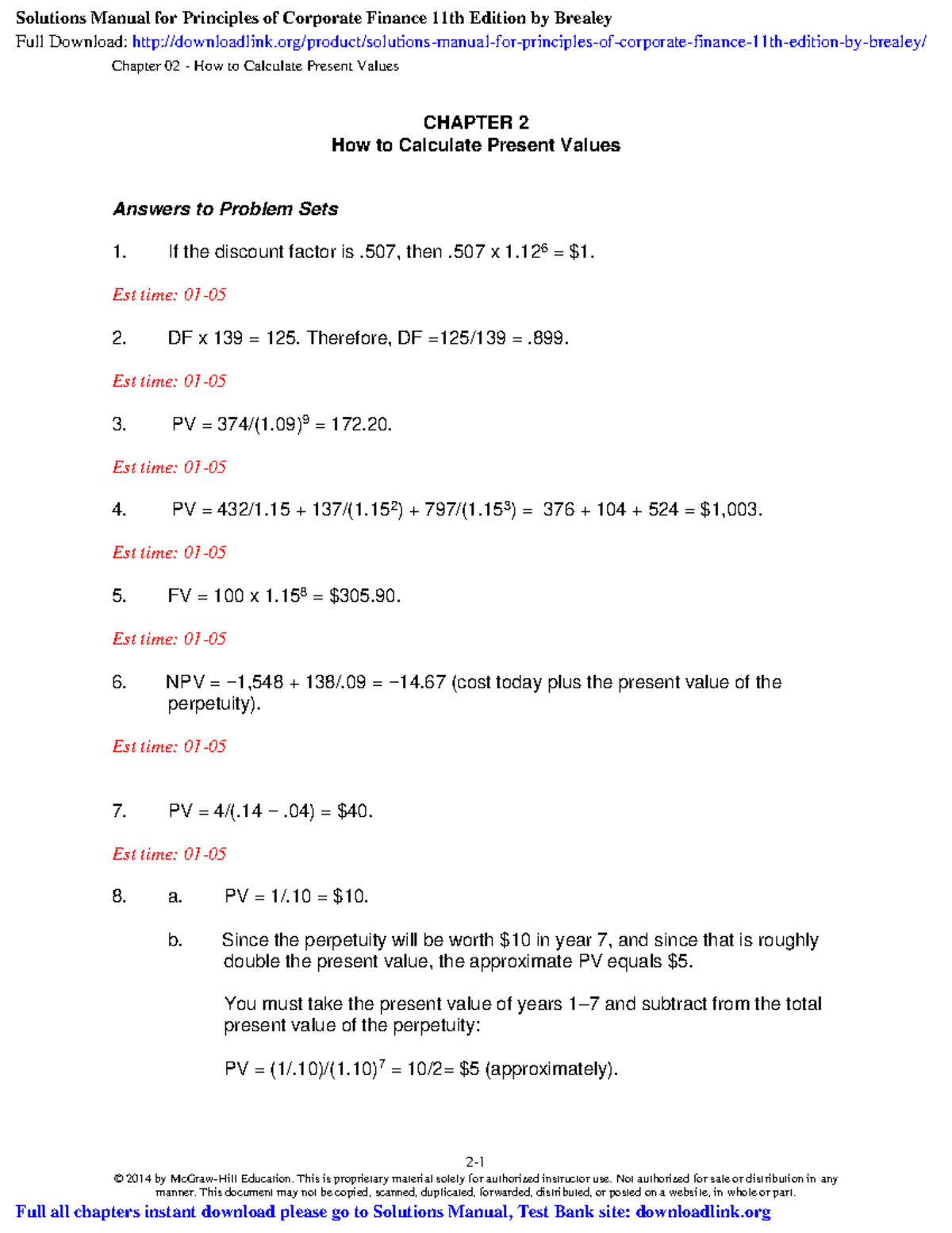 Solutions manual for principles of corporate finance 11th edition by ...