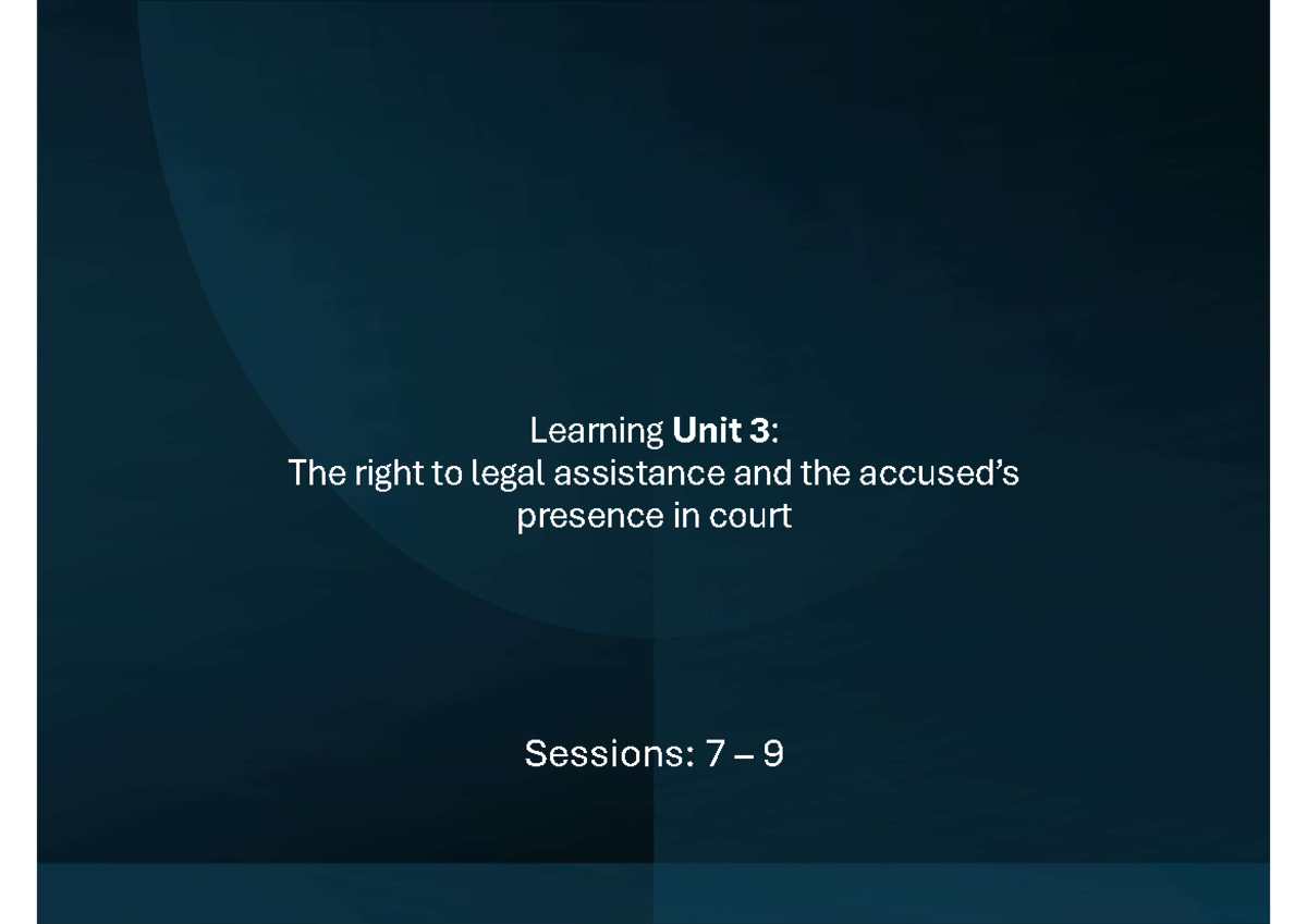 LU 3 (LO 1 - 7) CRUN7112 Slides 2024 - Learning Unit 3: The right to legal assistance and the ...