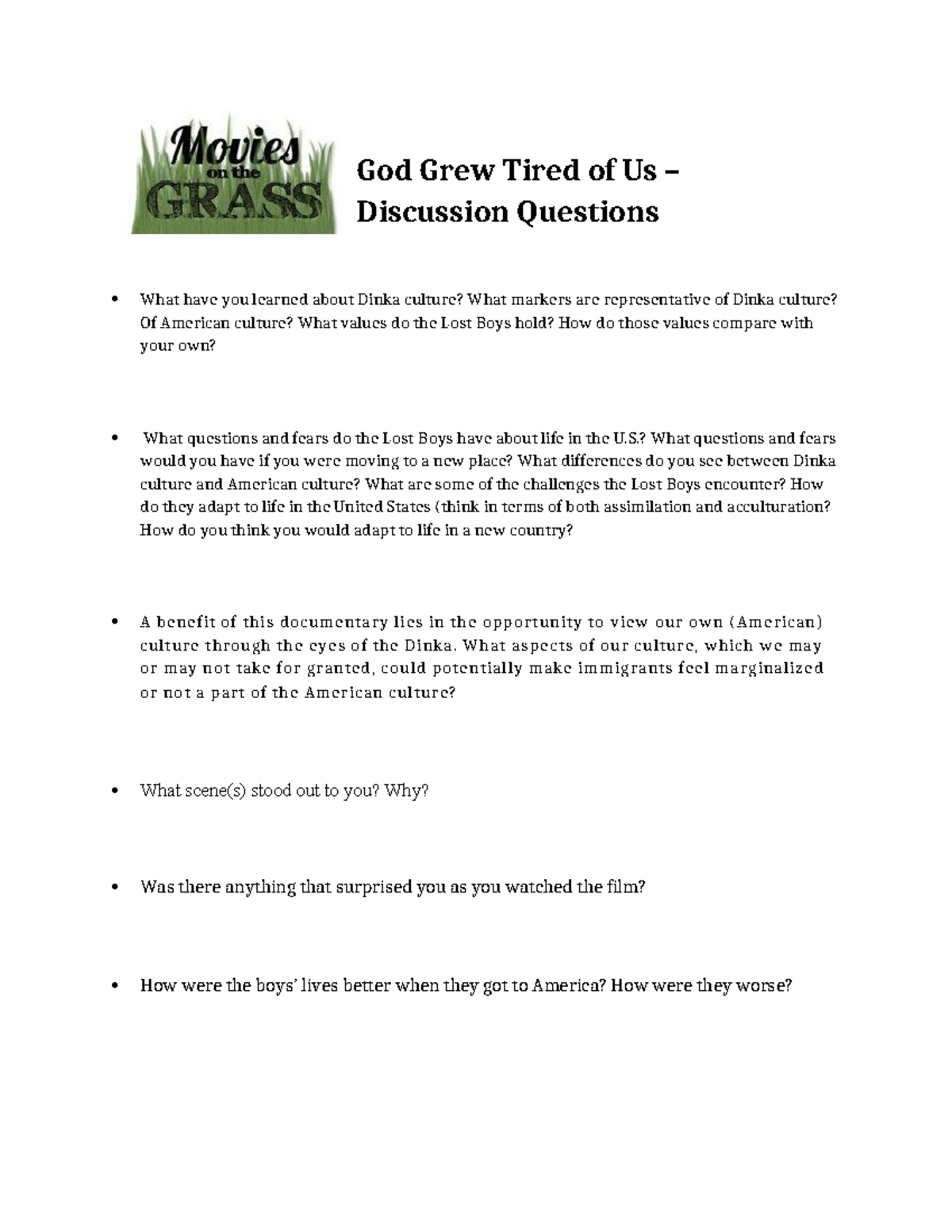God Grew Tired of Us - Discussion Questions - God Grew Tired of Us ...
