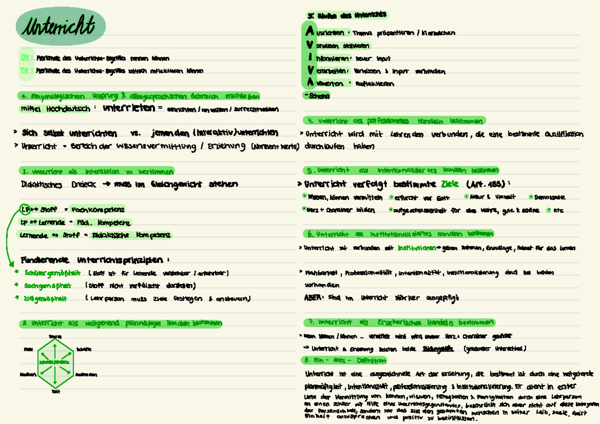 5 Unterricht - Vorlesungsnotizen 5 - Stoffen des Unterrichts Unterzahl ...