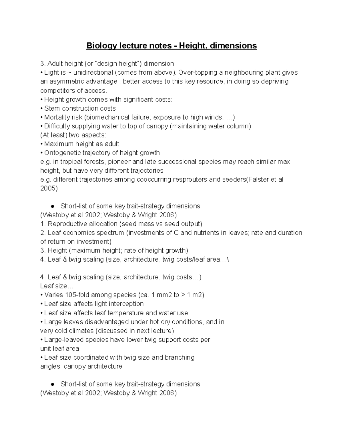 Biology lecture notes - Height, dimensions - Over-topping a ...