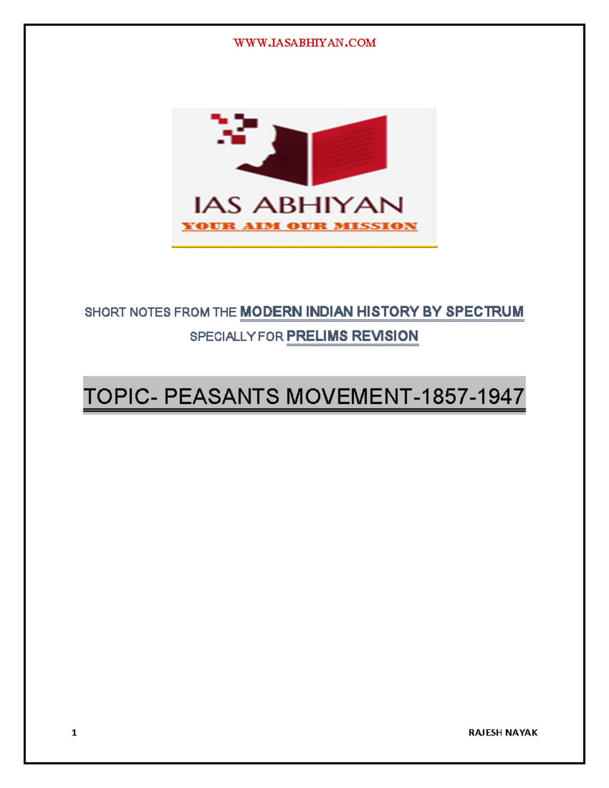 spectrum summary of spectrum - SHORT NOTES FROM THE MODERN INDIAN ...